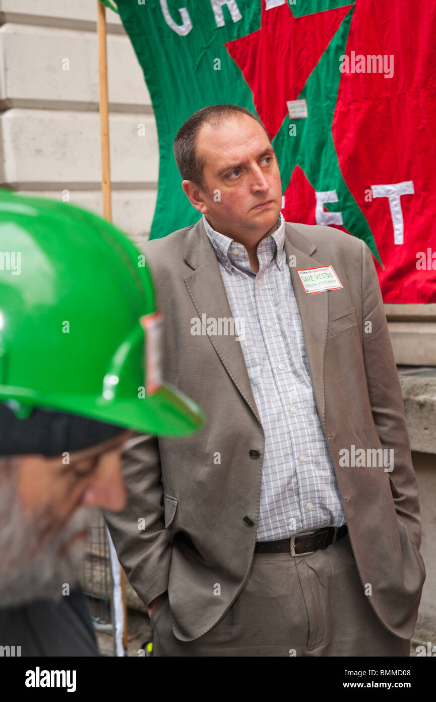 Darren Johnson, Green GLA member listens at rally at DECC for Vestas ...