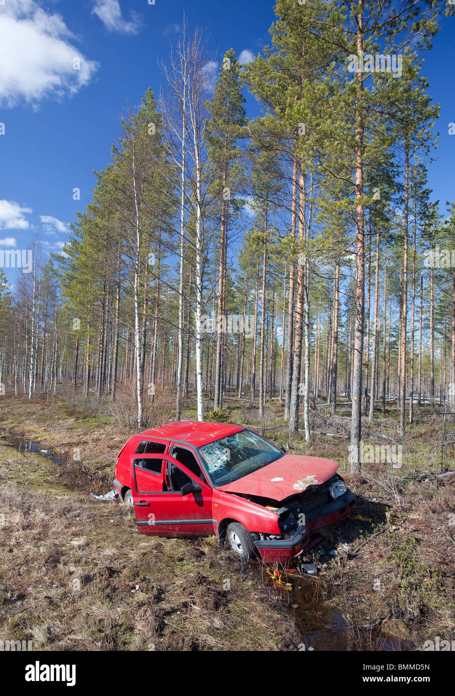 Crashed VW Volkswagen Golf at roadside ditch , Finland Stock Photo - Alamy