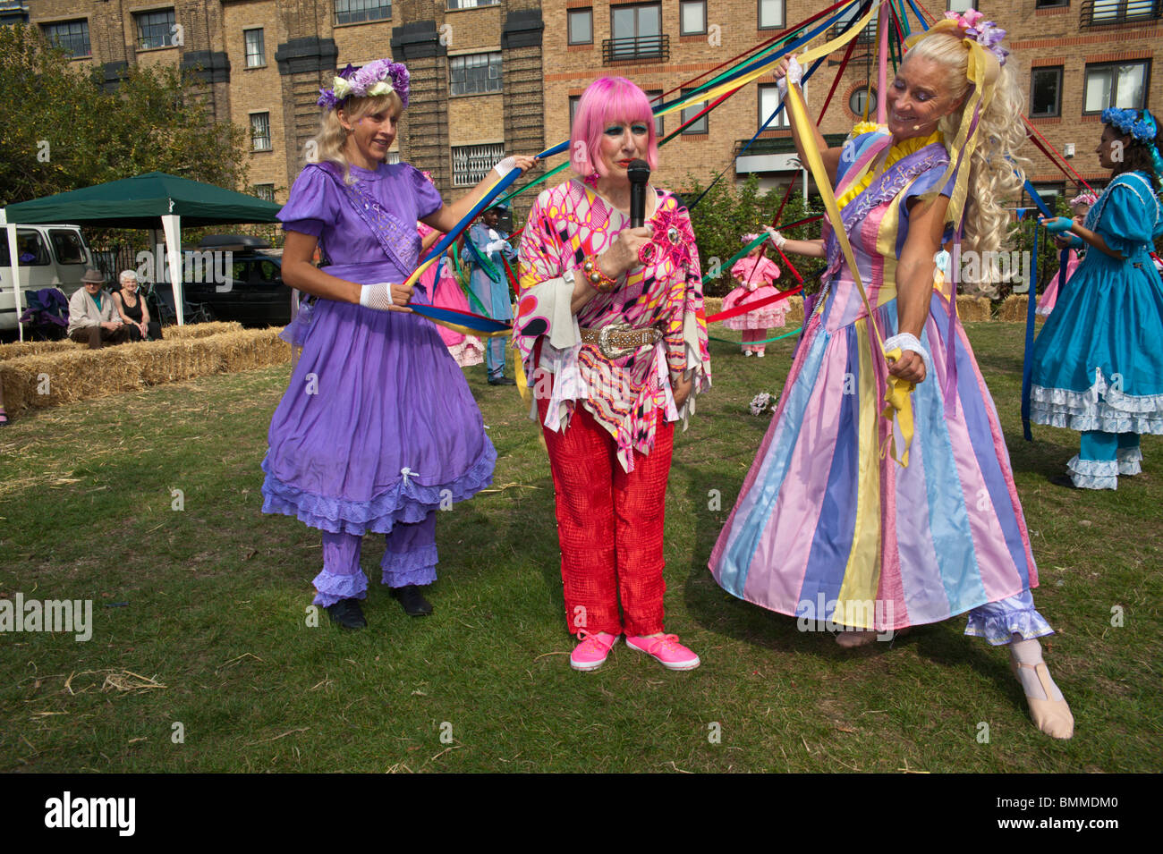 Fashion designer Zandra Rhodes with Donna Maria and her Maypole dancers ...