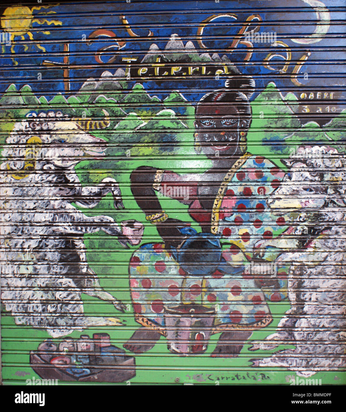 BARCELONA GRAFFITI STREET ART ON SHOP SHUTTER SPAIN EUROPE Stock Photo ...