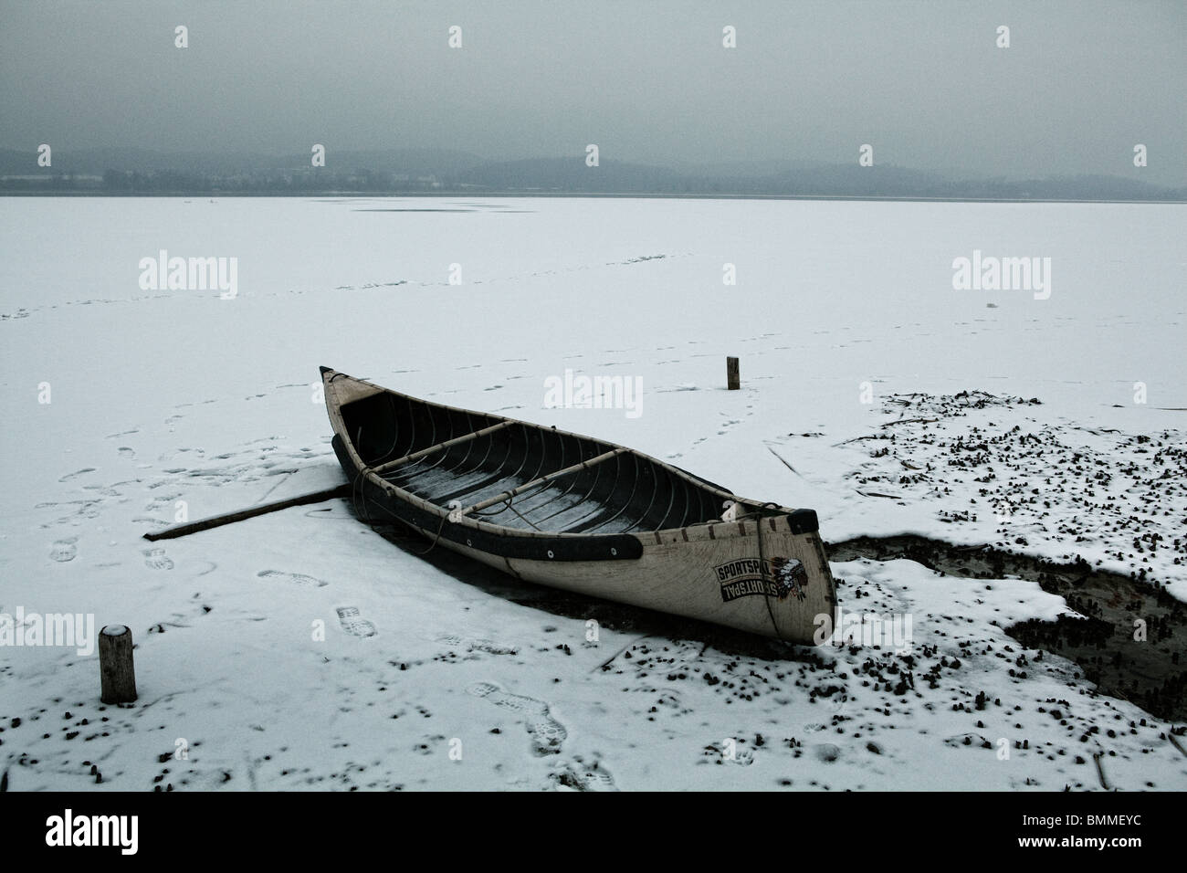 Canoe on the frozen lake Constance,Bodensee,Germany Stock Photo - Alamy