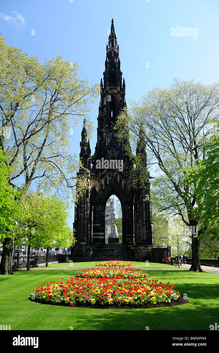 Spring flowers in Princes Street Gardens with Scott Monument in ...