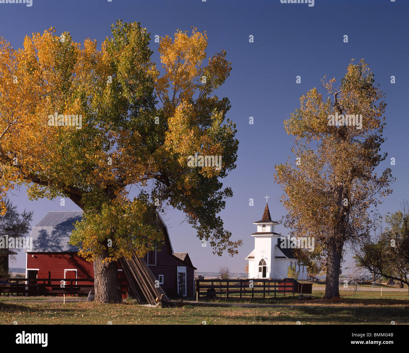 Red Barn and Chapel, MT Stock Photo - Alamy