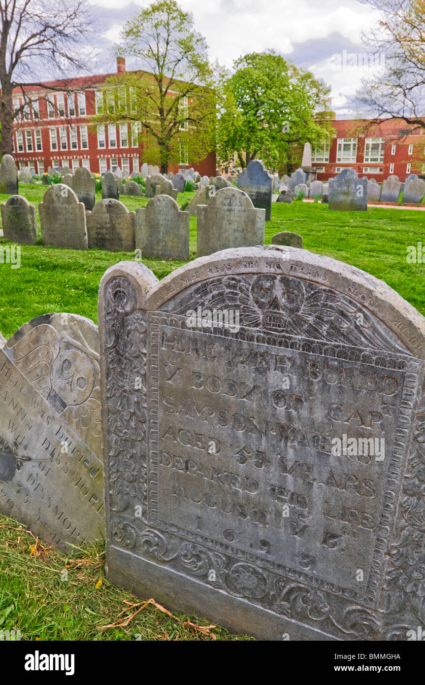 Tombstones at Copp's Hill Burying Ground on the Freedom Trail, Boston, Massachusetts Stock Photo ...