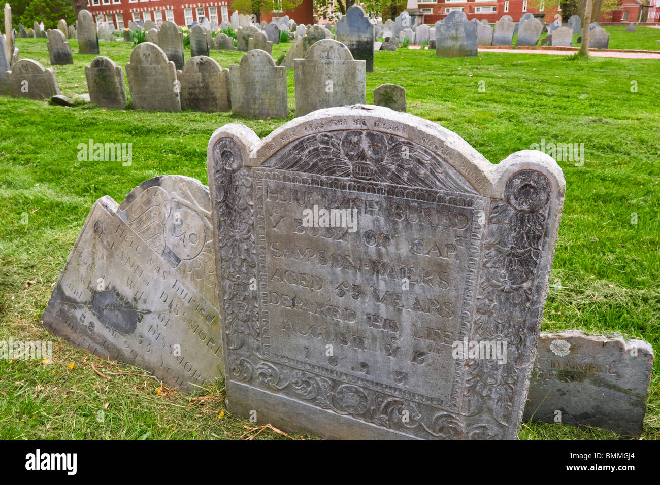 Tombstones at Copp's Hill Burying Ground on the Freedom Trail, Boston, Massachusetts Stock Photo ...
