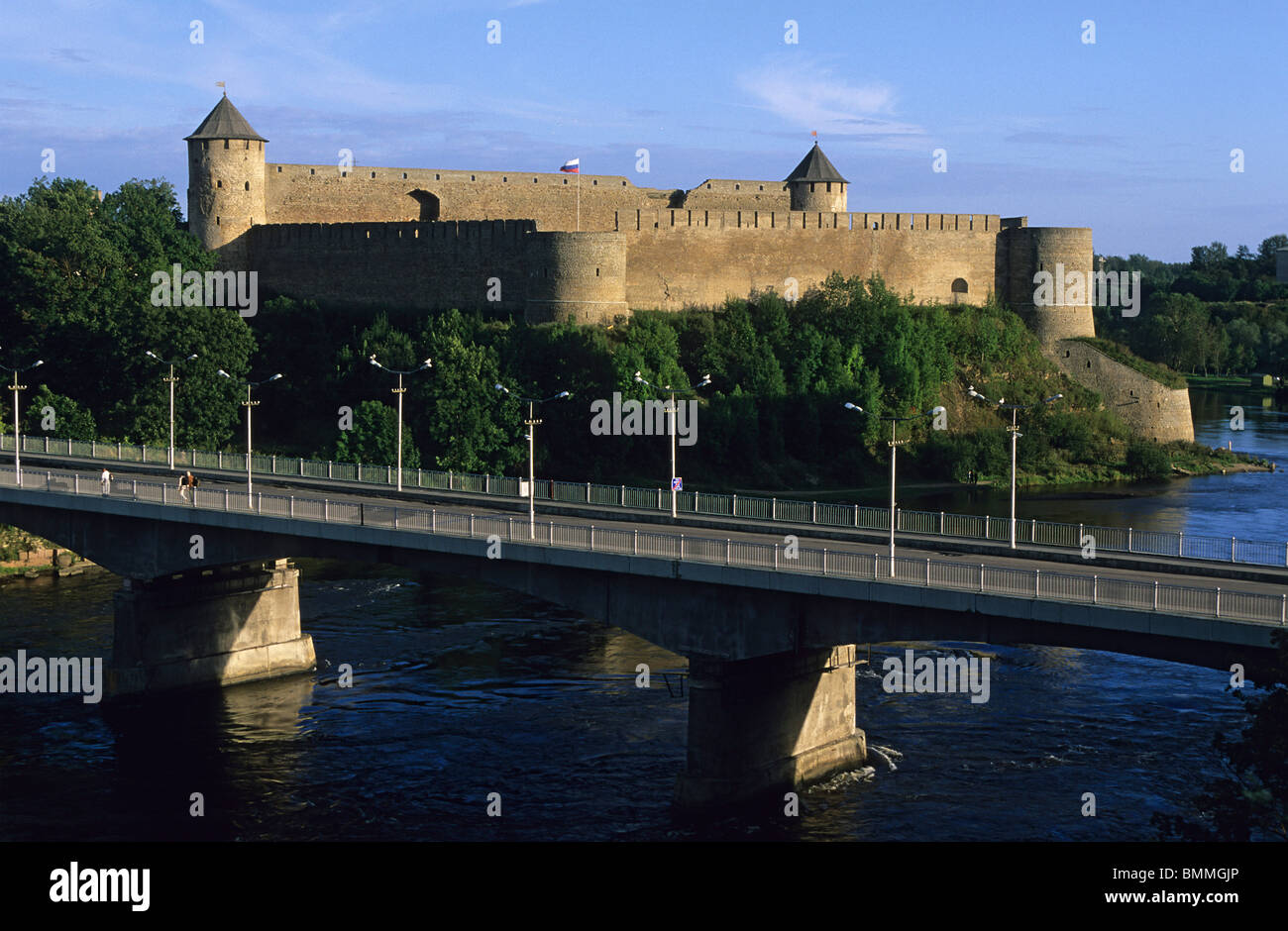 Estonia,Russia,Narva,Ivangorod fortress,Narva River,bridge Stock Photo ...