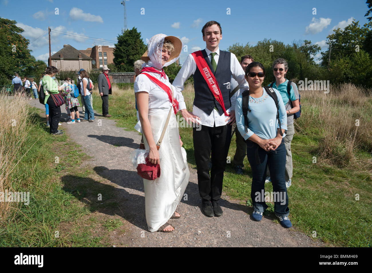 Tamsin Omond and a male Climate Rush suffragette taking part in a ...