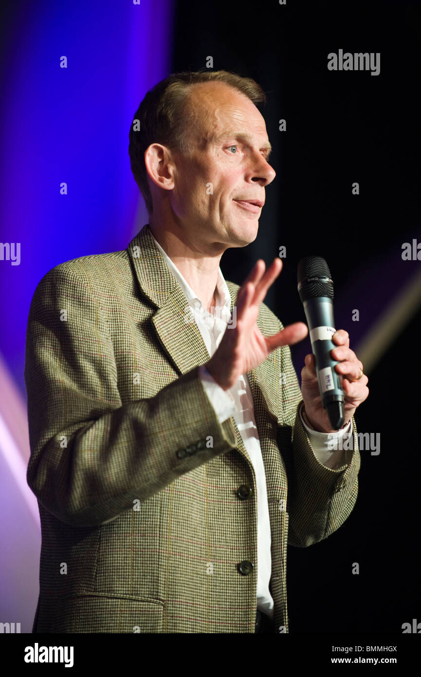 Andrew Marr BBC political journalist pictured speaking on stage at Hay ...