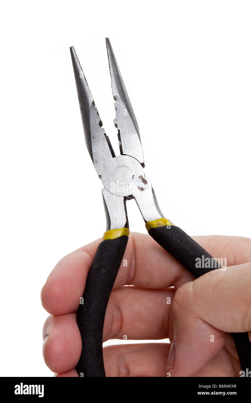 Hand holding a Plier close up Stock Photo - Alamy