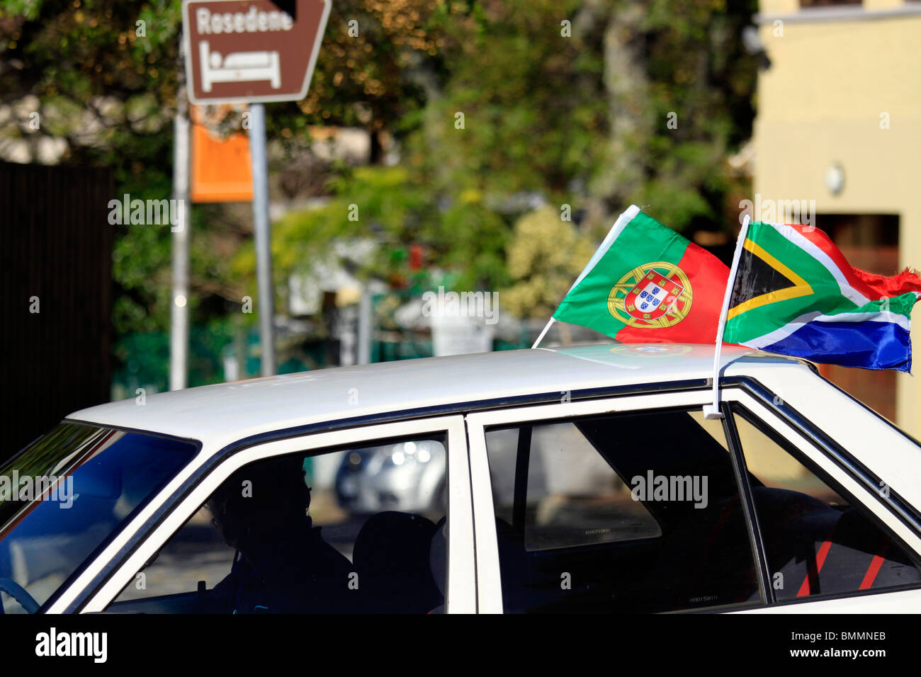 Car decorated with flags supporting favourite teams for 2010 Fifa World ...