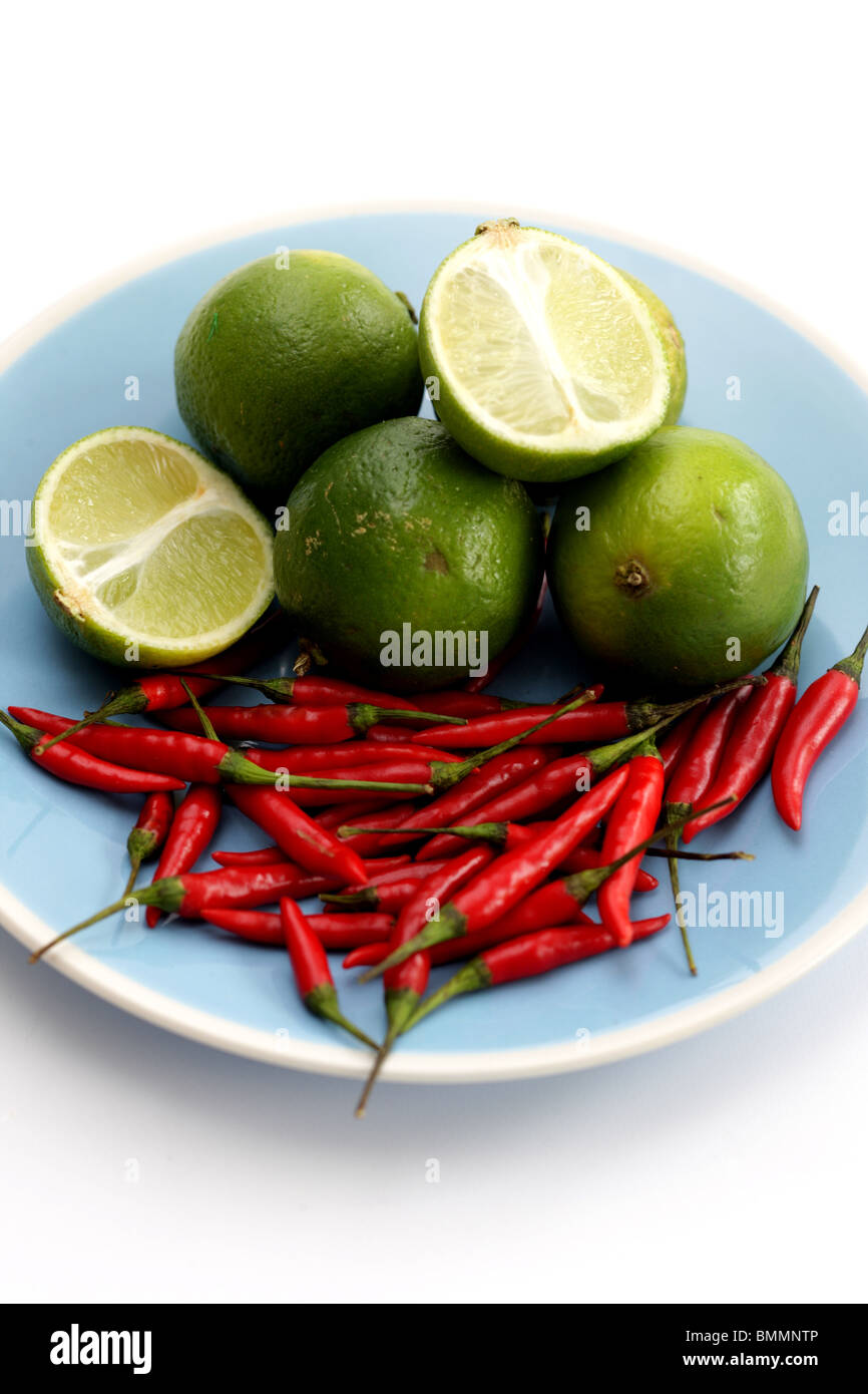 Fresh Limes and Chilli Stock Photo - Alamy