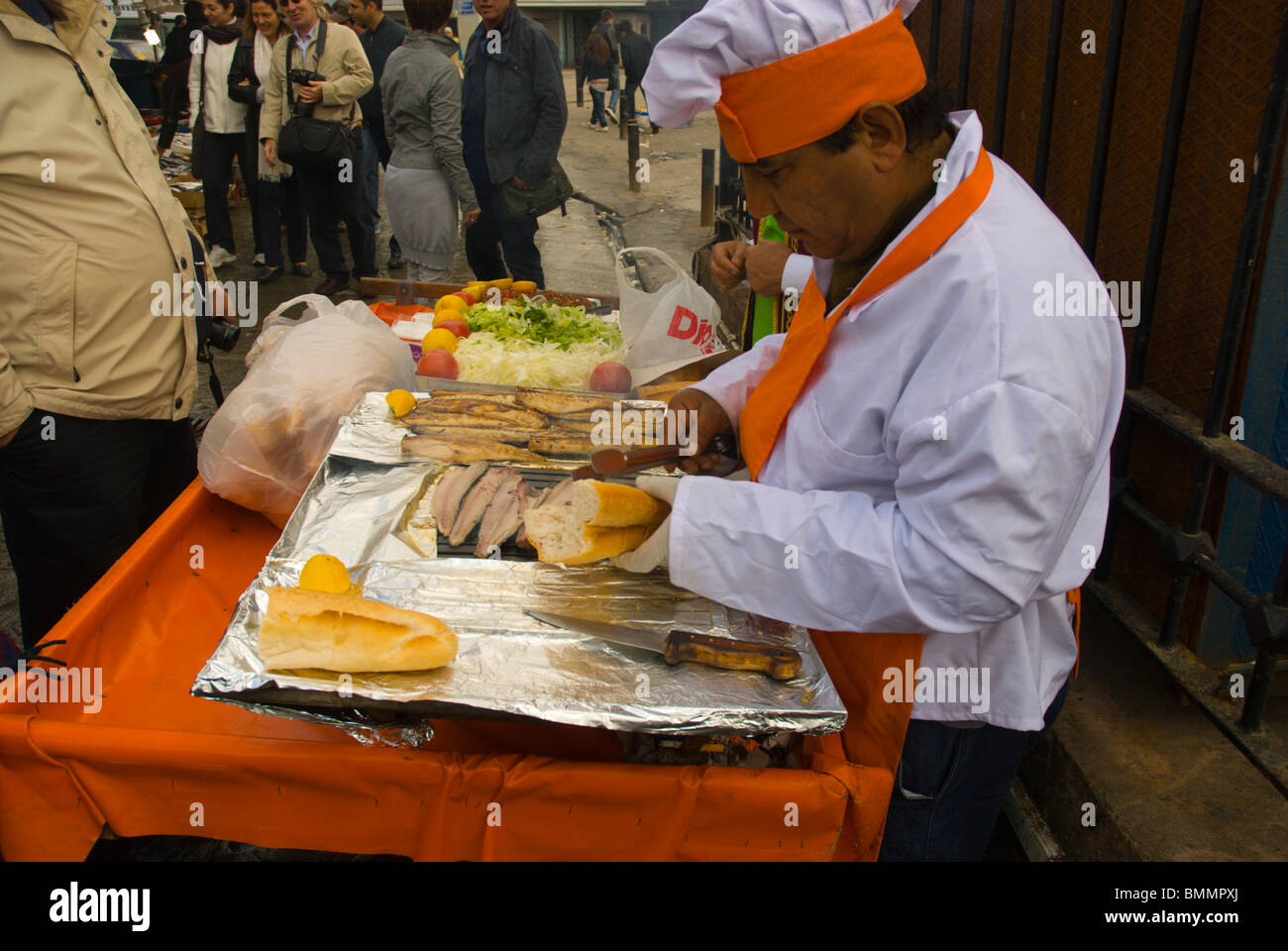 Fish sandwich maker Karaköy Meydani square Beyoglu Istanbul Turkey ...