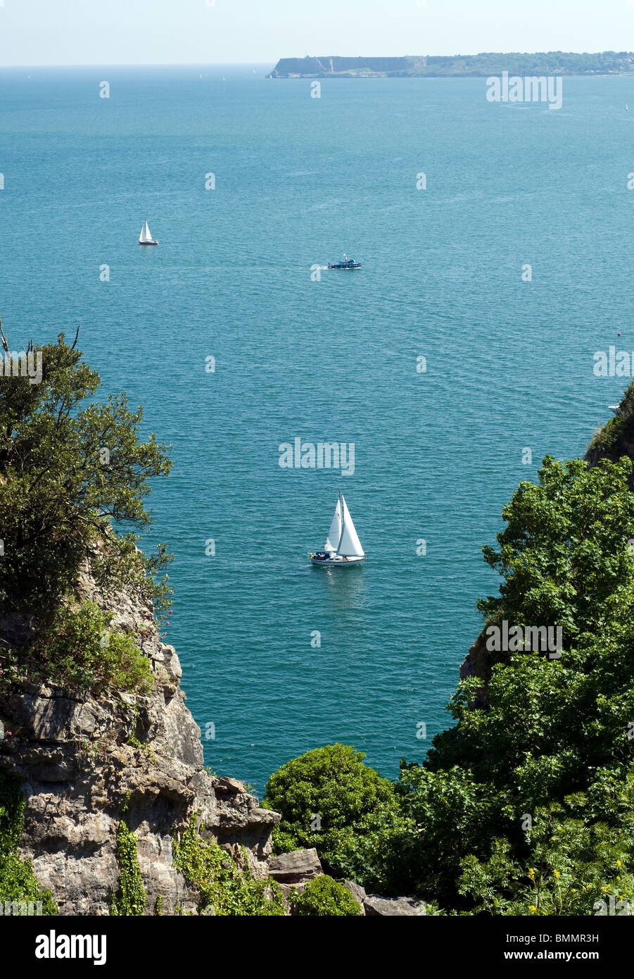 View of Torbay with yachts in the bay and Berry Head Stock Photo - Alamy