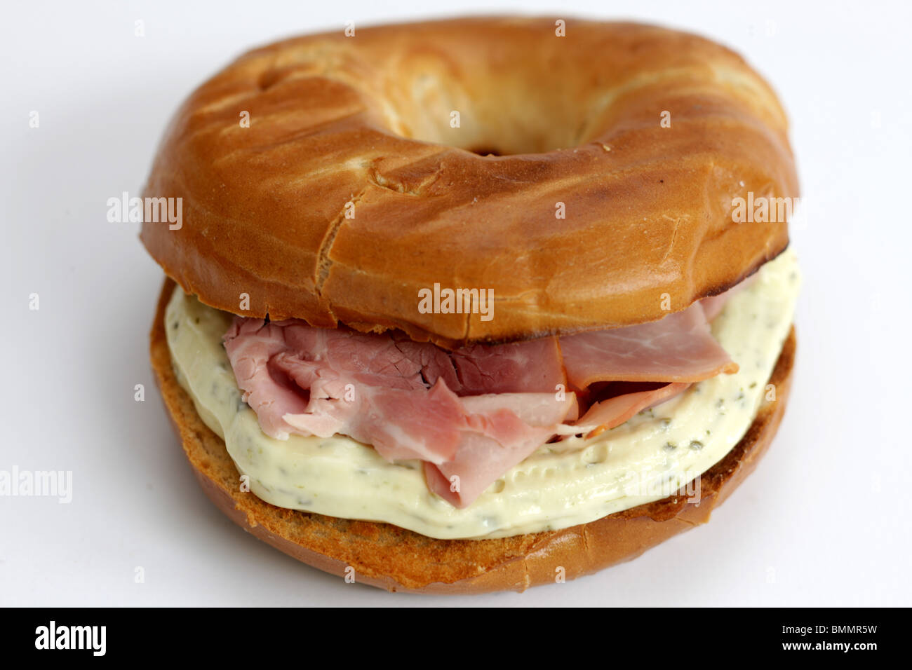 Toasted Primula Cheese with Ham Bagel Stock Photo - Alamy