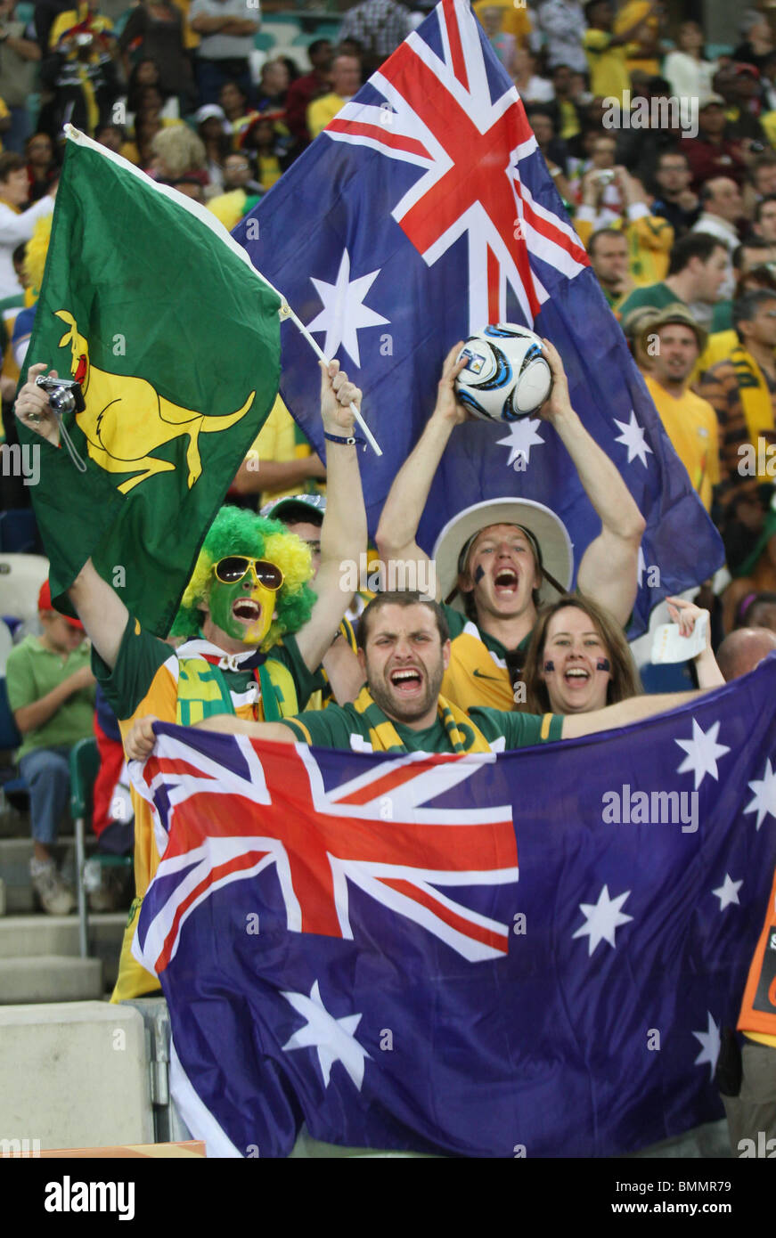 AUSTRALIAN FANS WITH FLAGS GERMANY V AUSTRALIA DURBAN STADIUM DURBAN ...