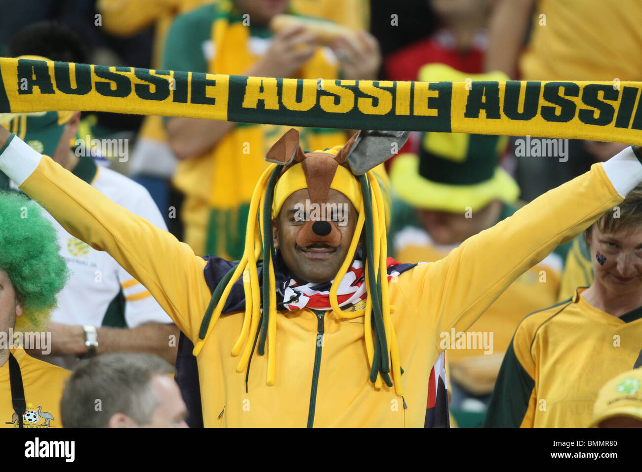 AUSTRALIAN FAN WITH DOG FACE GERMANY V AUSTRALIA DURBAN STADIUM DURBAN ...