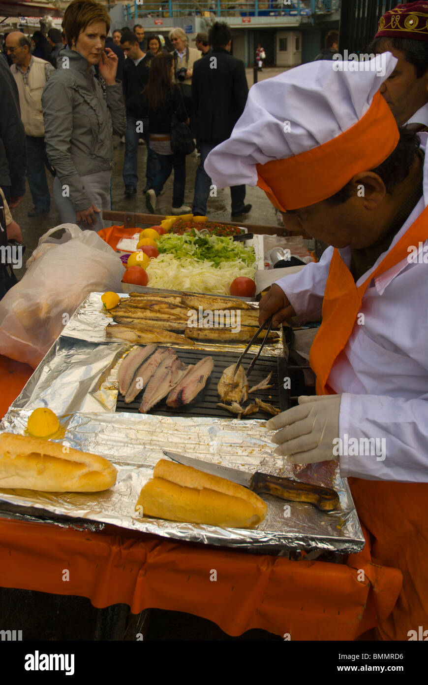 Fish sandwich maker Karaköy Meydani square Beyoglu Istanbul Turkey ...