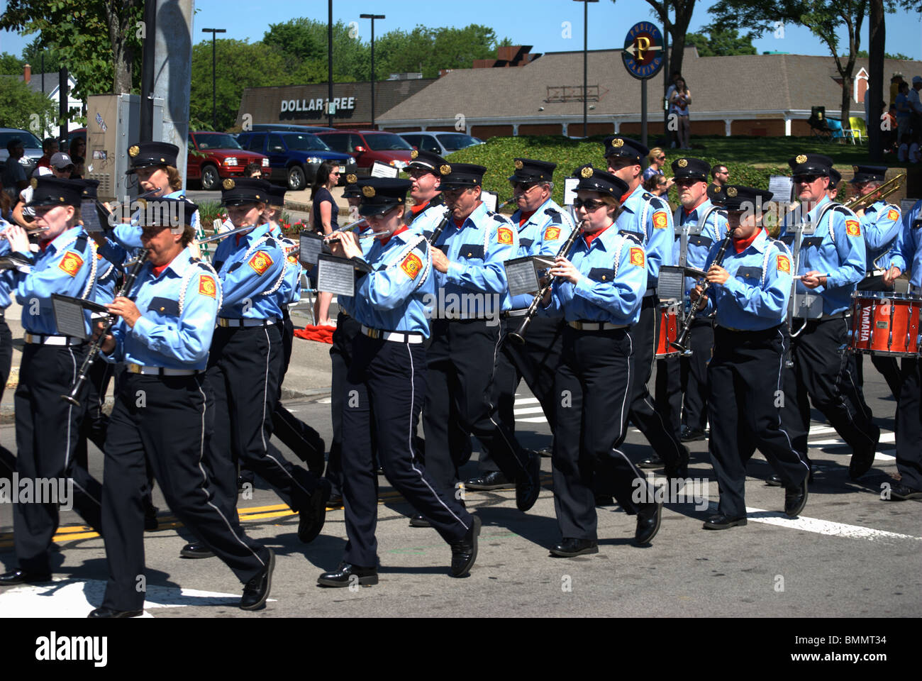 Fireman's Band march in Memorial Day parade. A small town event Stock ...