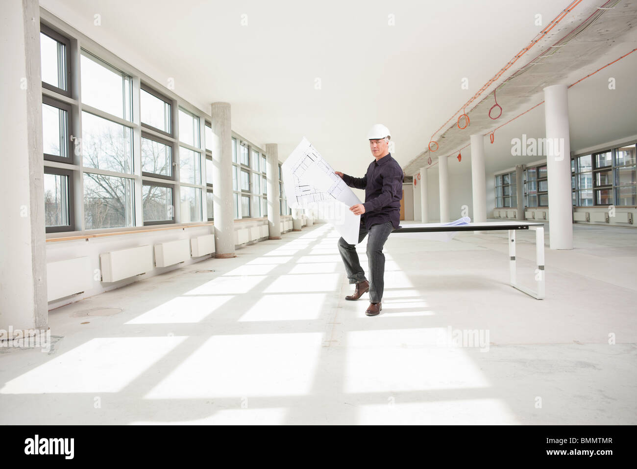 Architect checking plan on lot Stock Photo - Alamy