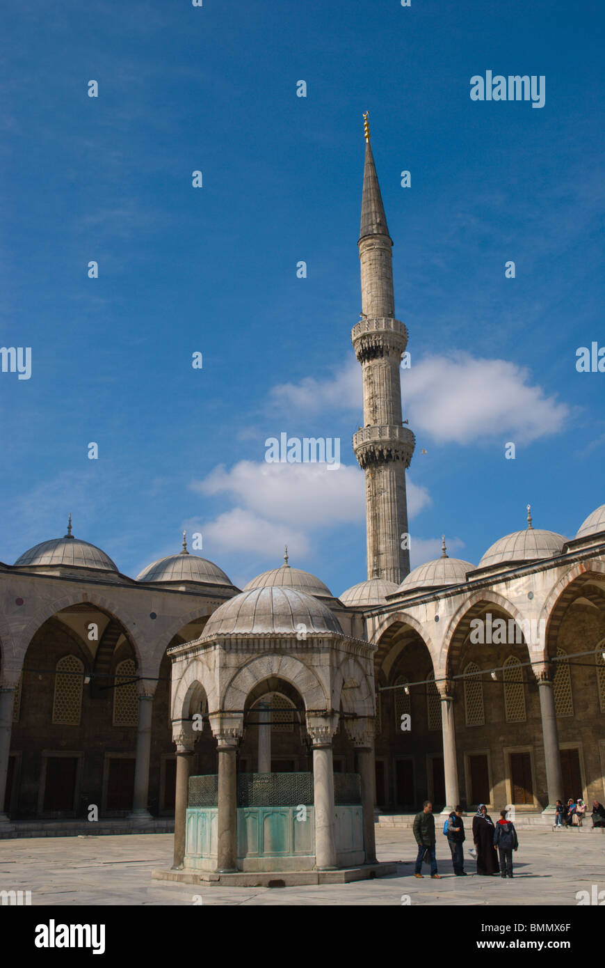 Blue Mosque courtyard Sultanahmet district Istanbul Turkey Europe Stock ...