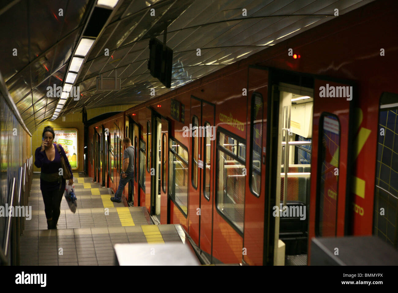 The underground funicular railway, the Carmelit, at the city of Haifa ...