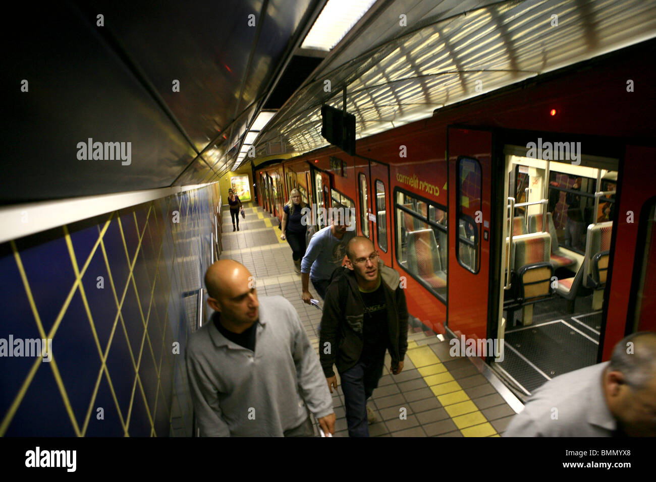 The underground funicular railway, the Carmelit, at the city of Haifa ...