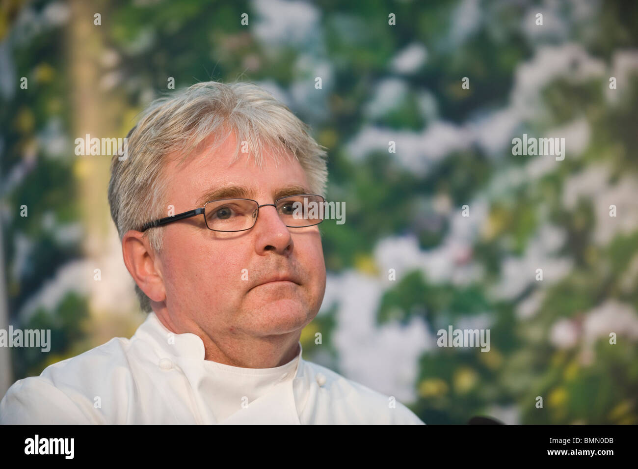 Bryan Webb Michelin star Welsh chef pictured speaking on stage at Hay ...