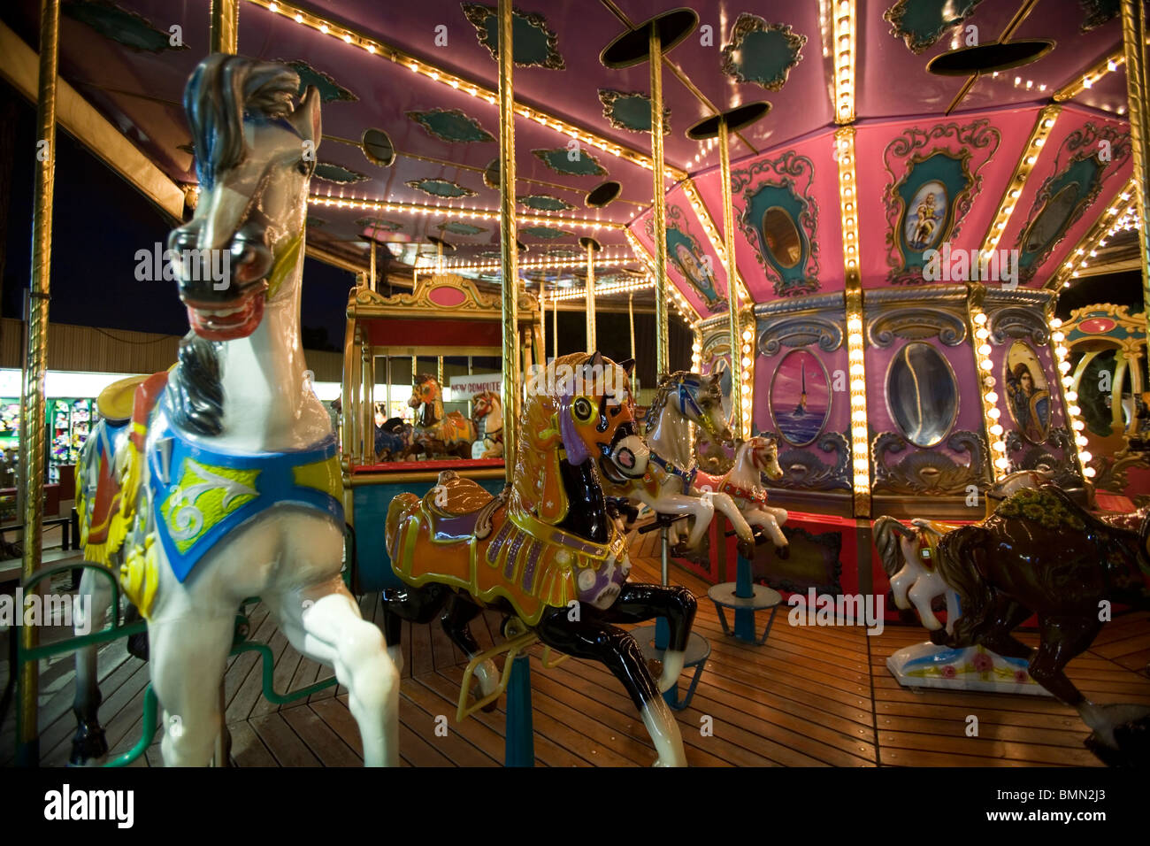 Wooden horses, Merry-go-round Carrousel at the EUR Fun Fair, Rome ...