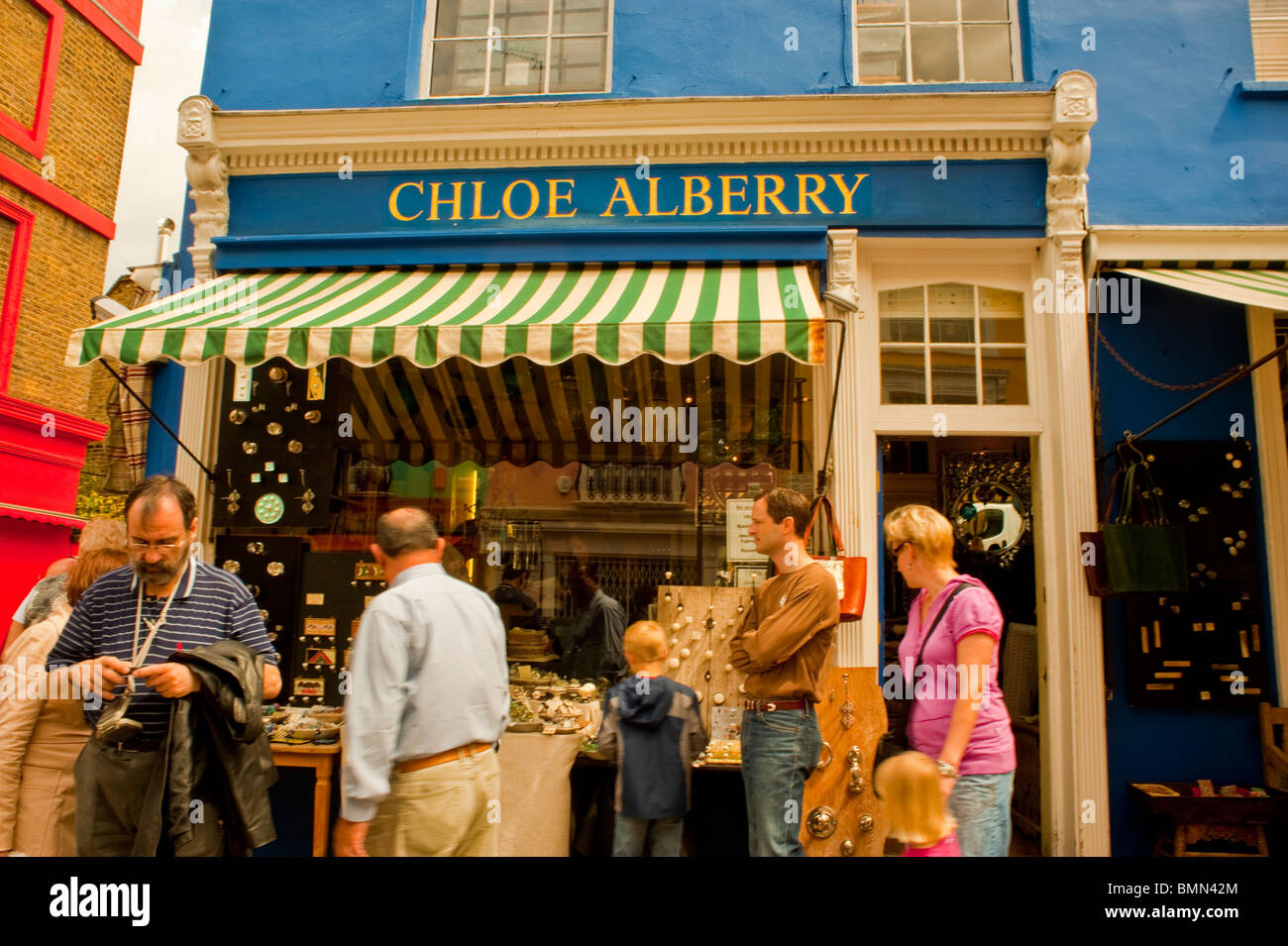 London, England, UK, Small Crowd people Window Shopping on Portobello ...