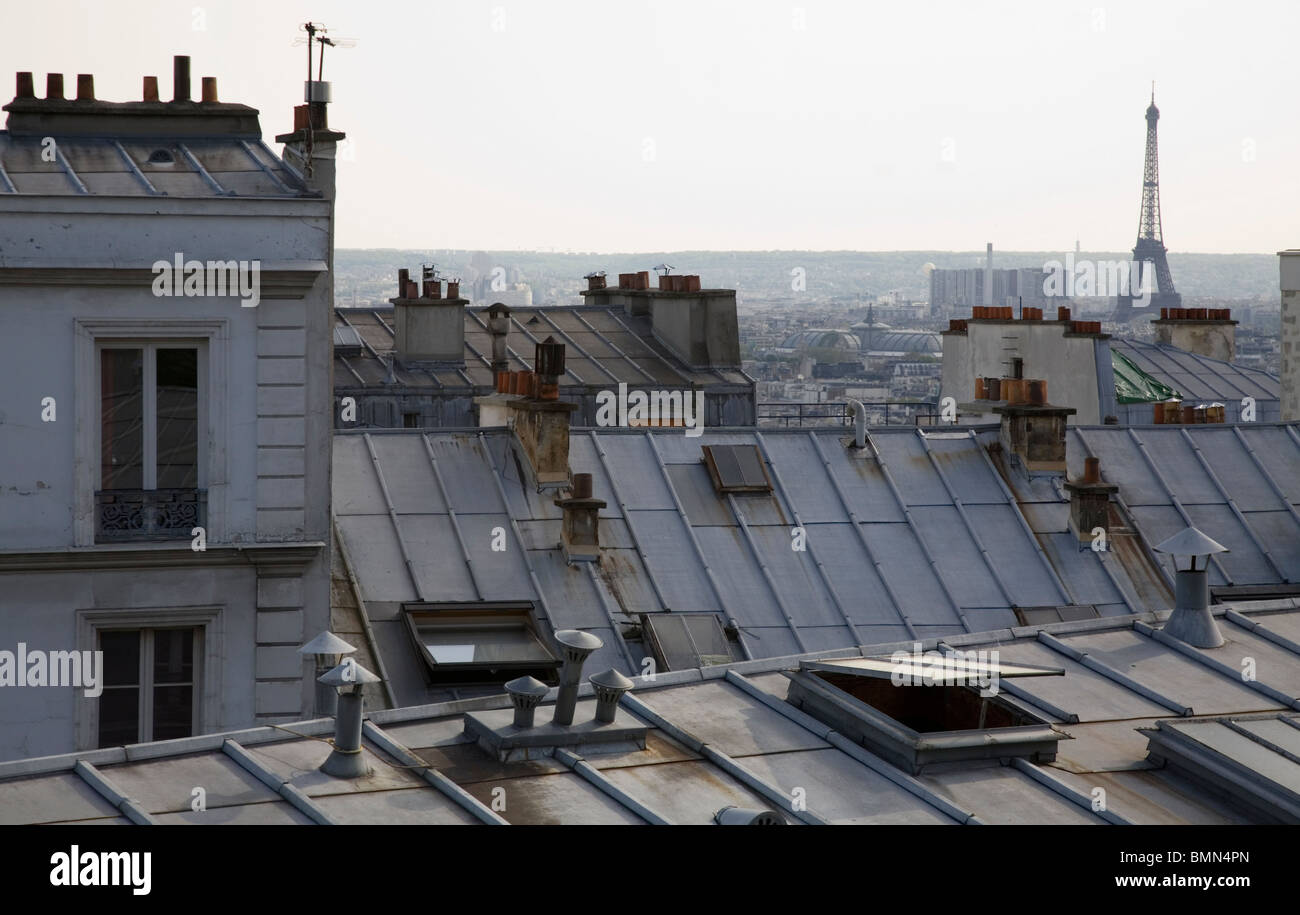 Rooftops and the Eiffel Tower from Montmartre, Paris Stock Photo - Alamy
