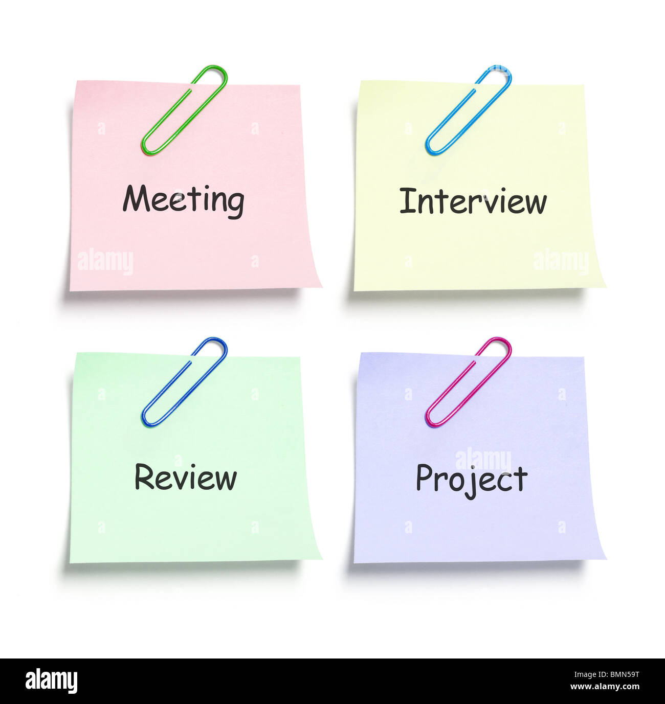 Post It Note Papers with Paperclips and Messages Stock Photo - Alamy