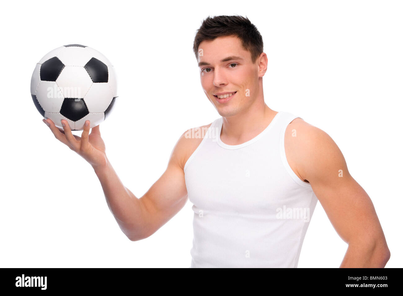 Full isolated studio picture from a young soccer player Stock Photo - Alamy