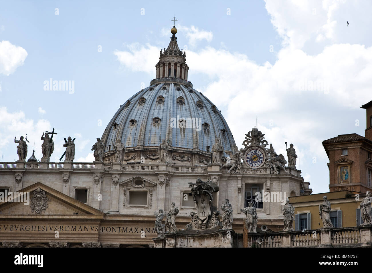View of the dome of St Peter's Cathedral in Rome from the front Stock ...