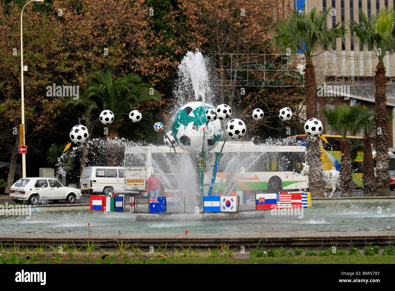 Fountain brightly decorated in celebration of 2010 Fifa World Cup ...