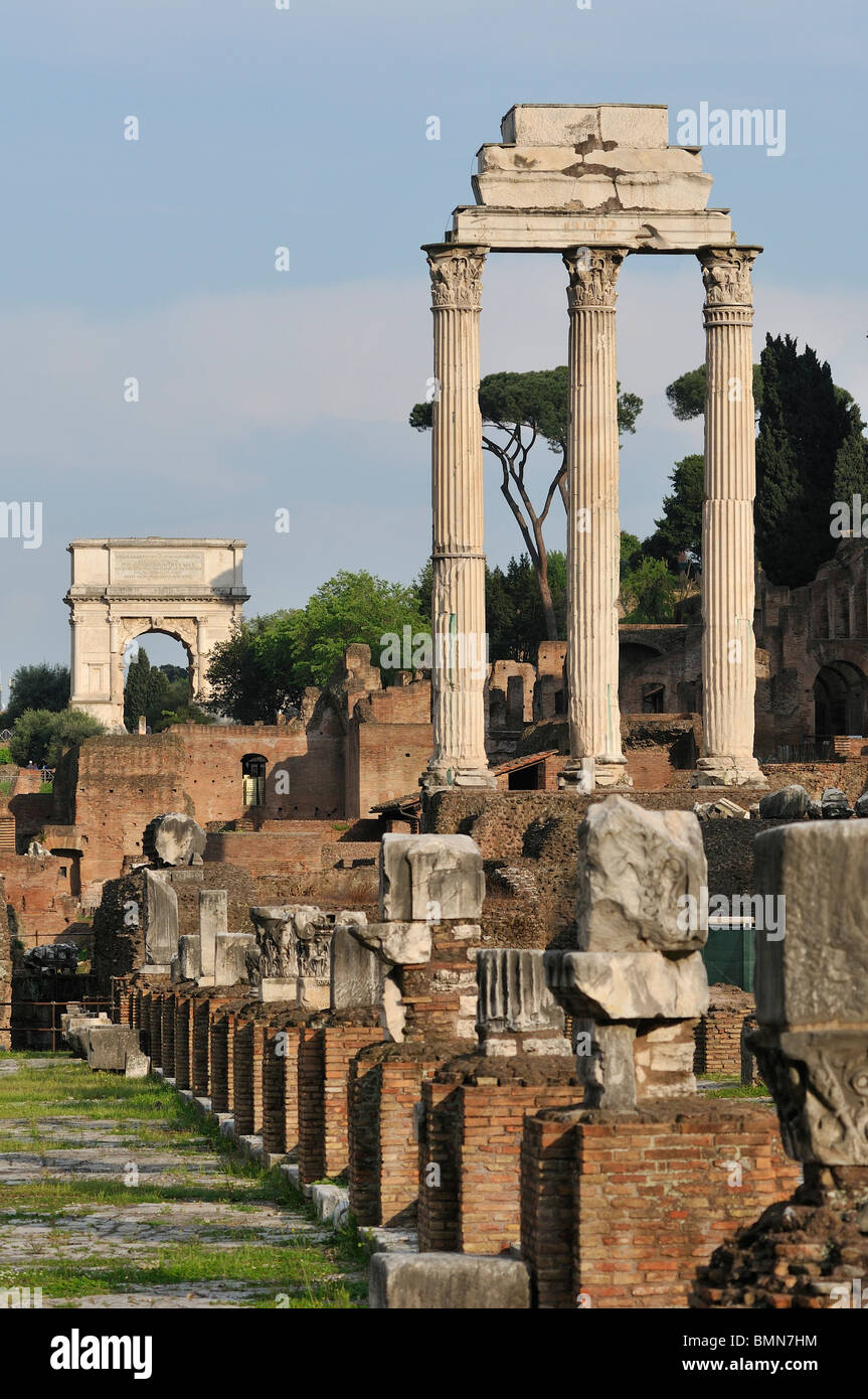 Rome. Italy. The Roman Forum (Foro Romano) Arch of Titus, & Temple of ...
