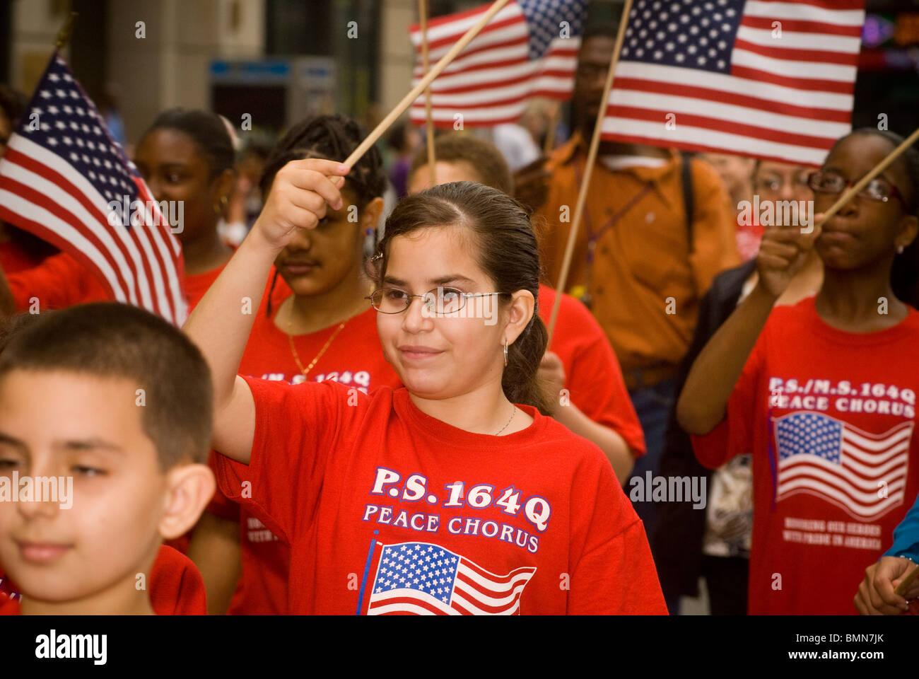 Students march in the annual Flag Day Parade in New York Stock Photo ...