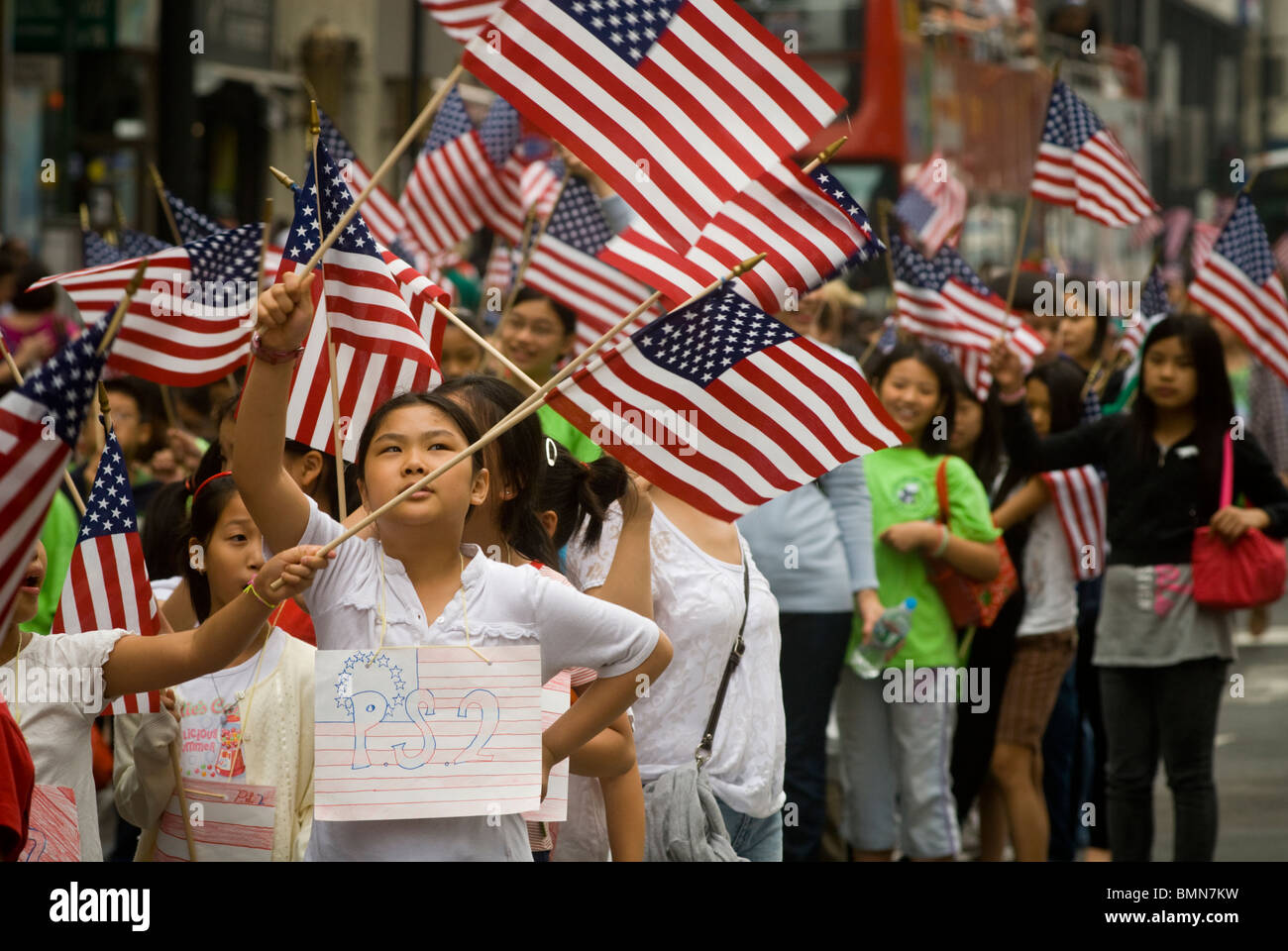 Students in New York march in the annual Flag Day Parade Stock Photo ...