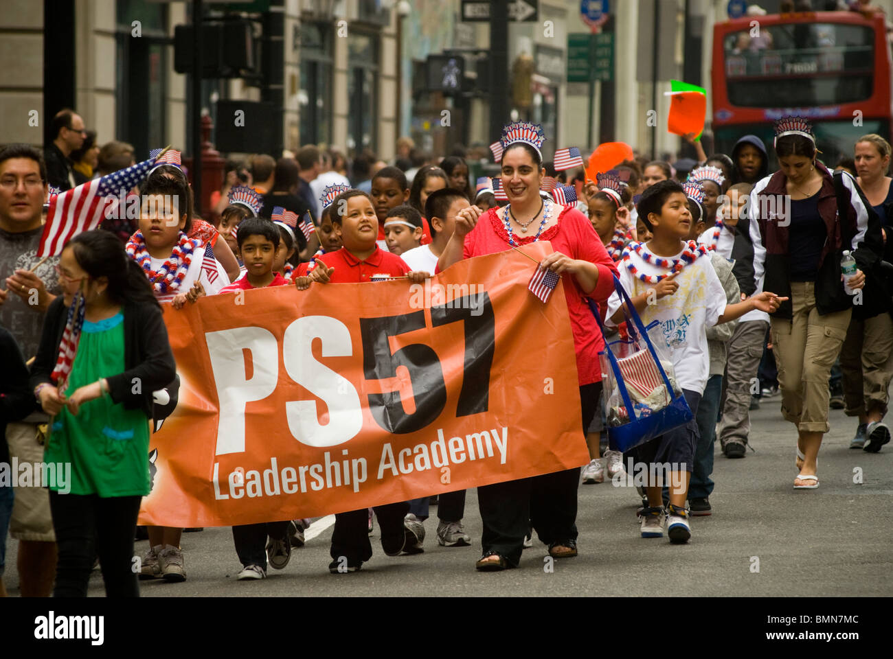 Students in New York march in the annual Flag Day Parade Stock Photo ...