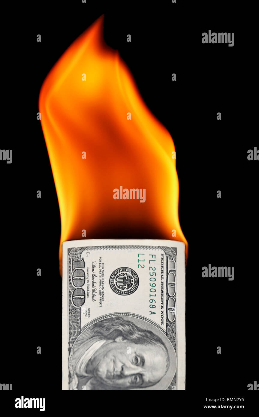 Burning one hundred dollar bill hi-res stock photography and images - Alamy