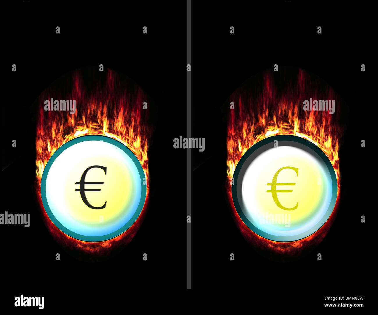 fire button with euro sign pressed and unpressed Stock Photo - Alamy