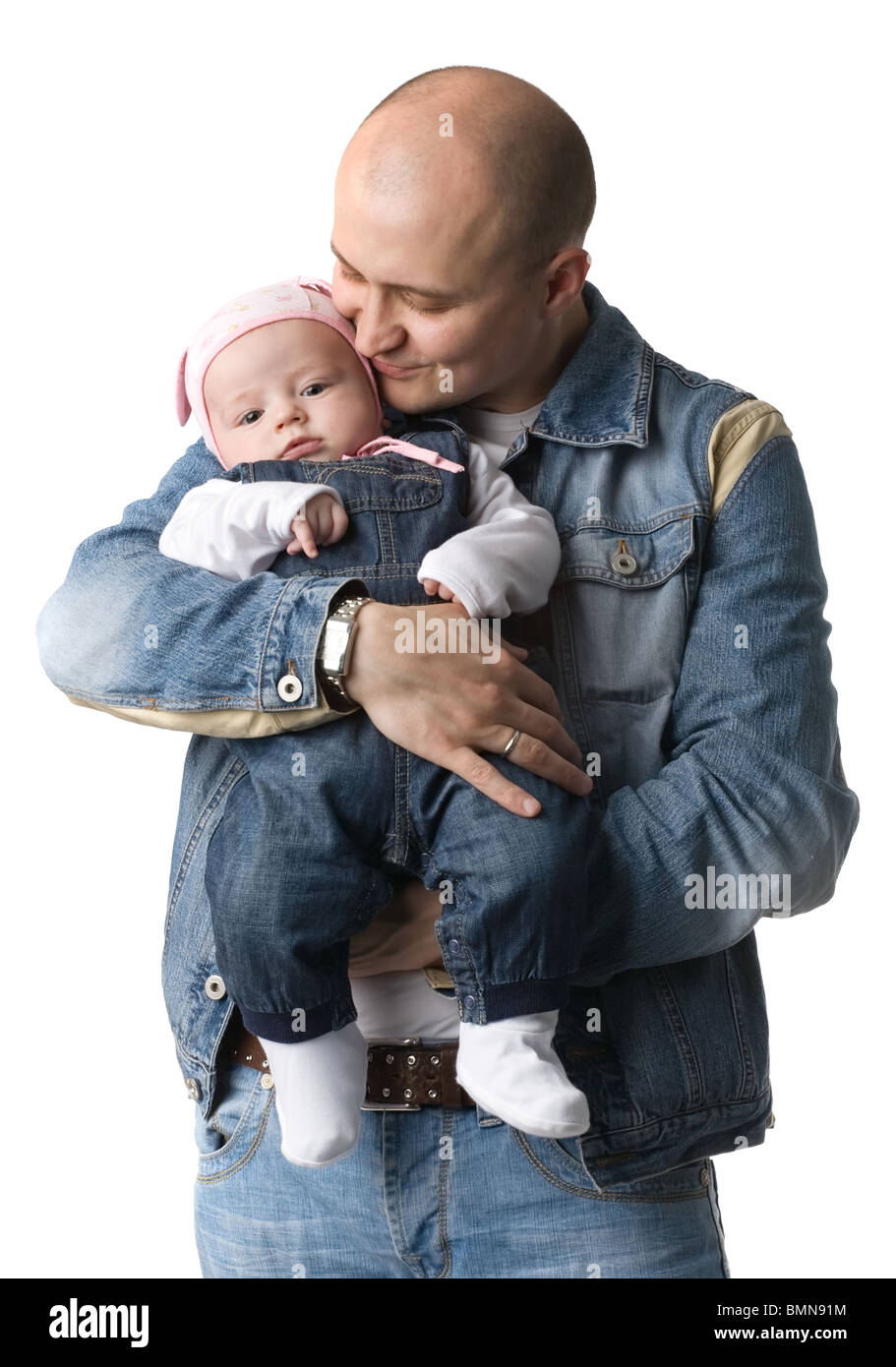 Happy daddy with baby, isolated on white Stock Photo - Alamy