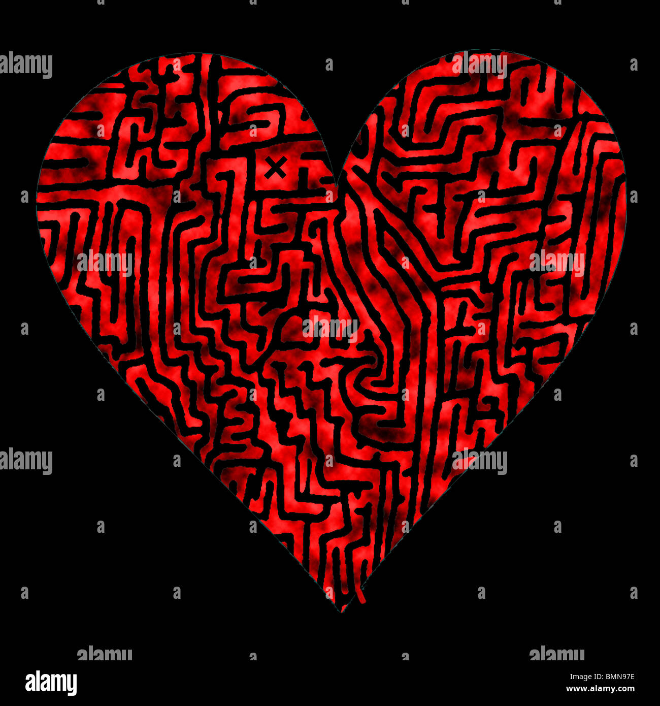 Labyrinth Heart with start and finish Stock Photo - Alamy