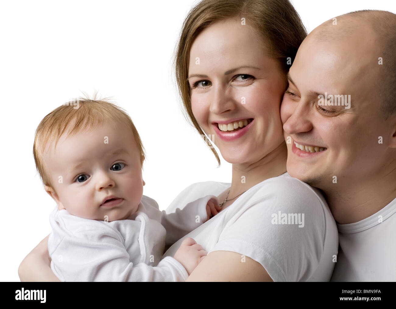 Happy smiling parents with the kid, isolated on white Stock Photo - Alamy