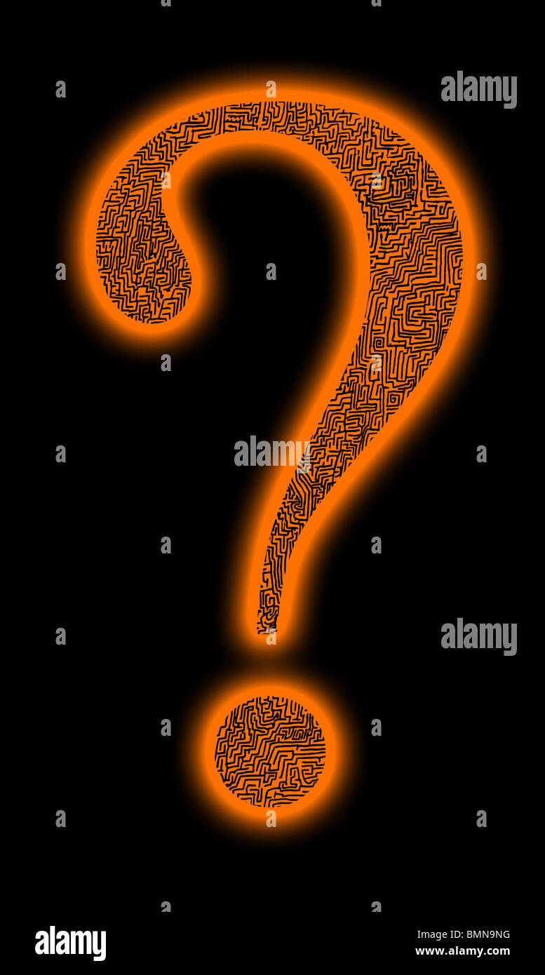 Orange question mark with labyrinth symbol on black background Stock ...