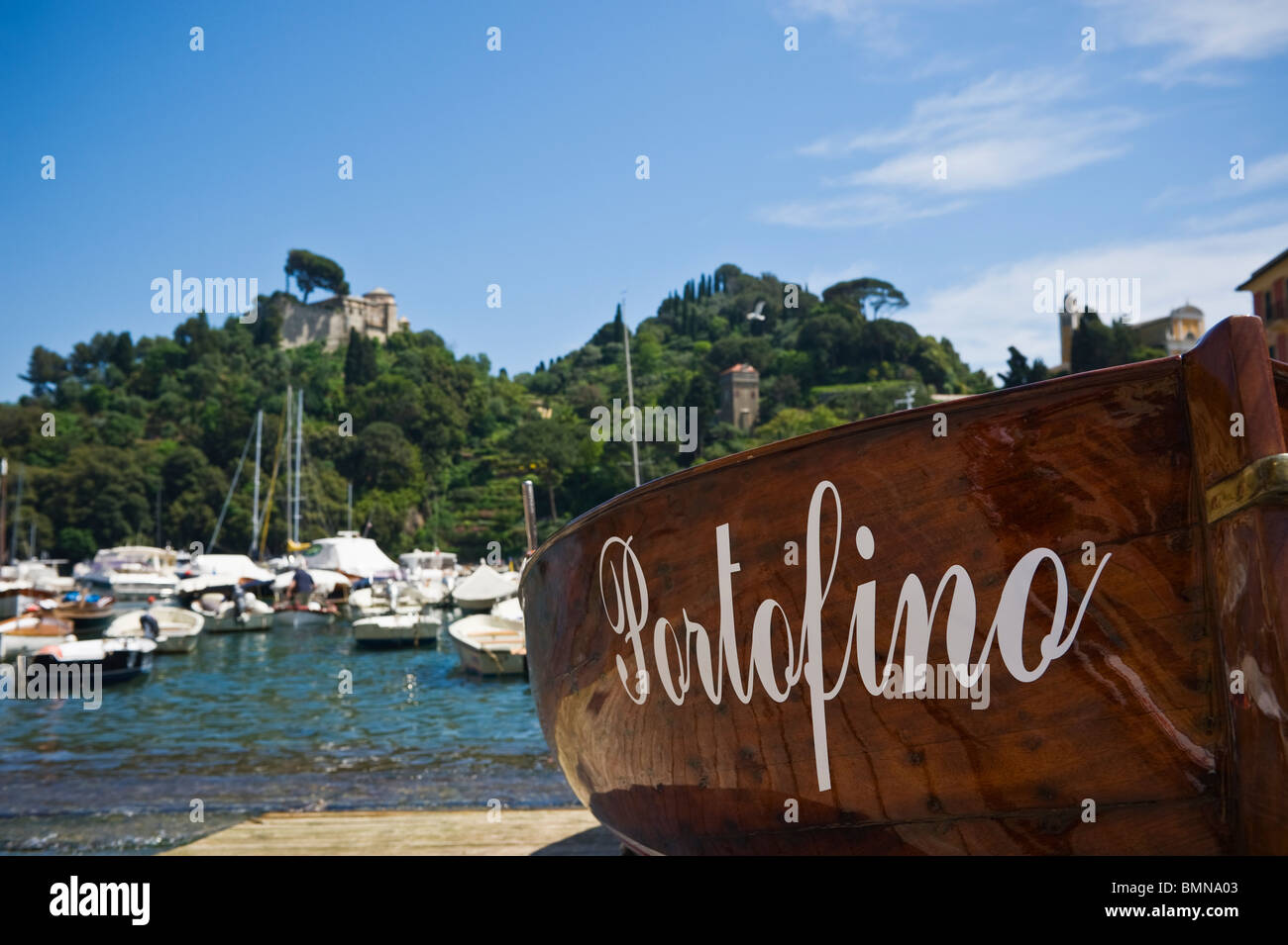 Small boat in harbour, Portofino, Italy Stock Photo - Alamy