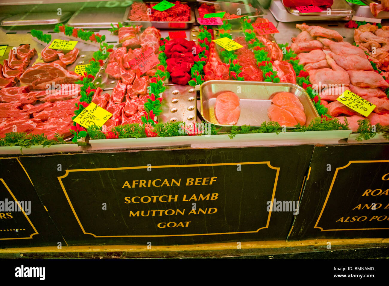 London, England, UK,Close up, English Butcher Shop, Red Meats on ...