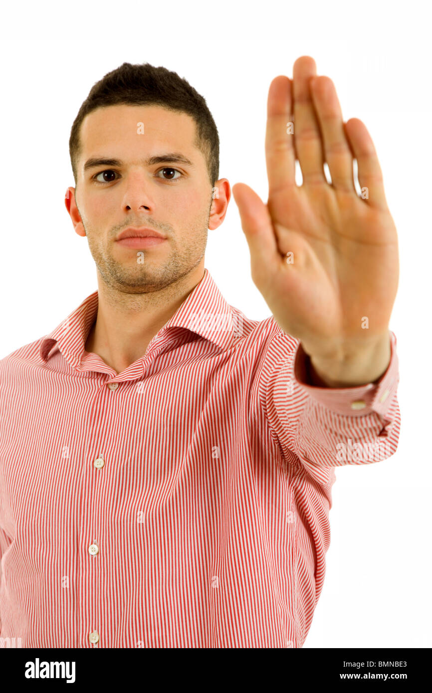 young man making stop with his hand Stock Photo - Alamy