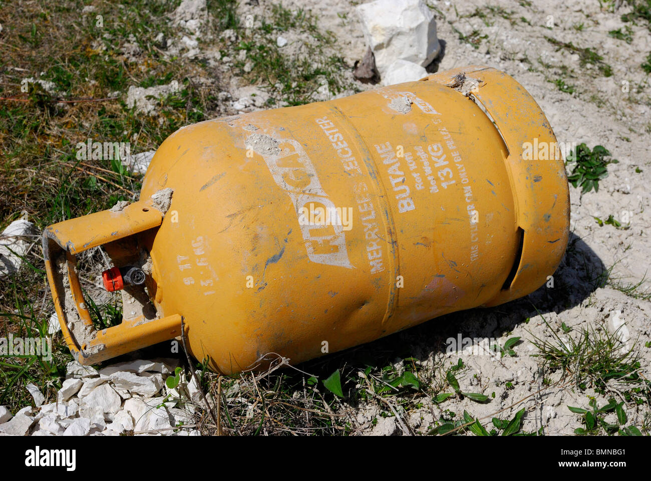 Empty Gas Cylinder left abandoned in Quarry Stock Photo - Alamy