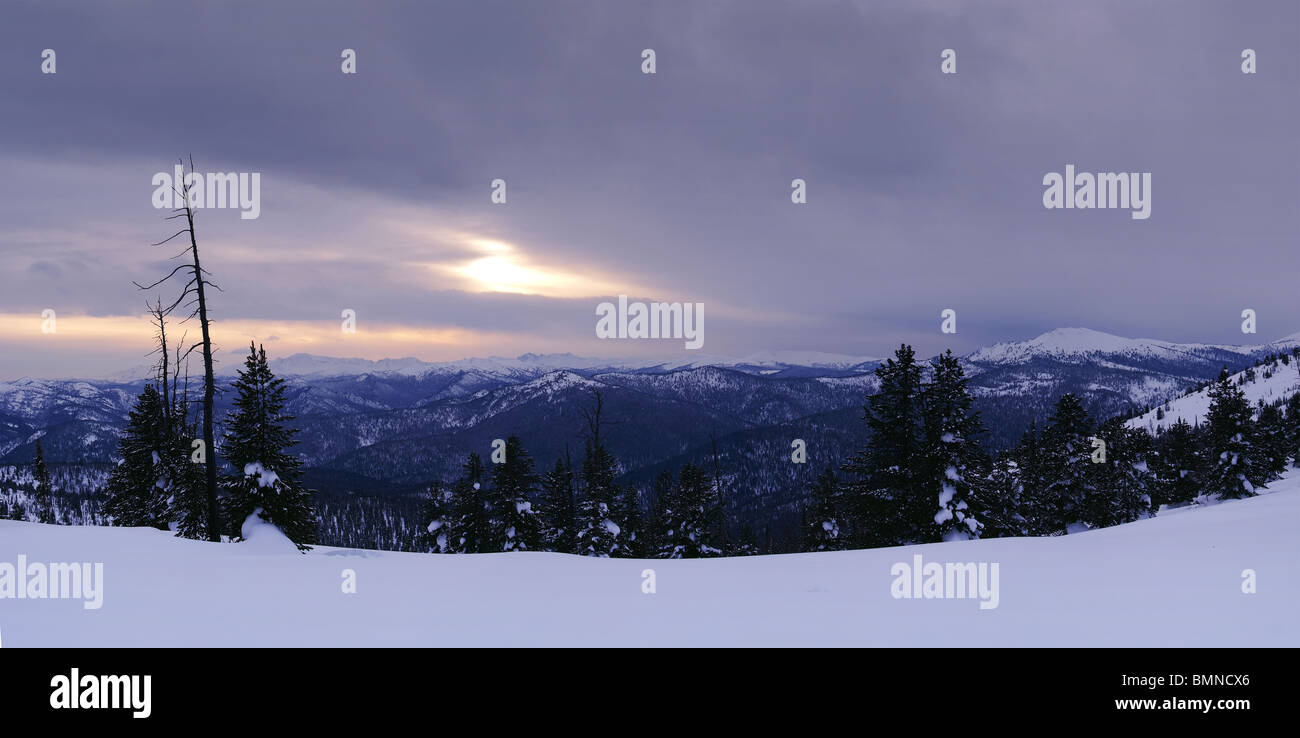 Winter panorama of Western Sayan Mountains. Siberia. Russia Stock Photo ...