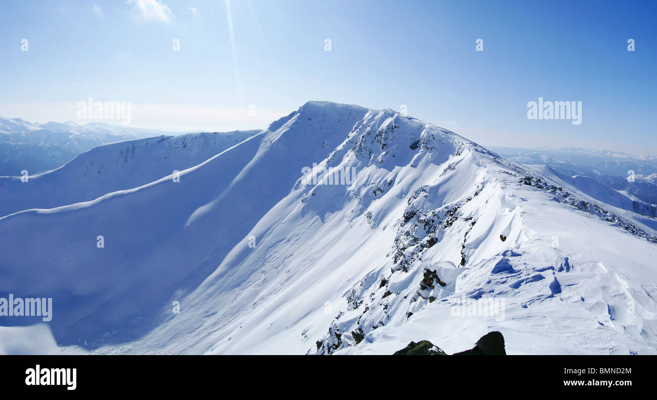 Winter panorama of Western Sayan Mountains. Siberia. Russia Stock Photo ...